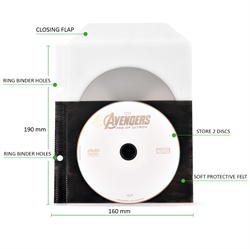 Single / Double DVD sleeves with felt and binder holes